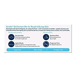 CeraVe SA Cleanser Bar for Rough & Bumpy Skin Bundle - of 4 Bars With 3 Essential Ceramides Jojoba Beads Smoothing Formula Salicylic Acid Fragrance Free, 4.5 Ounce (Pack 4)