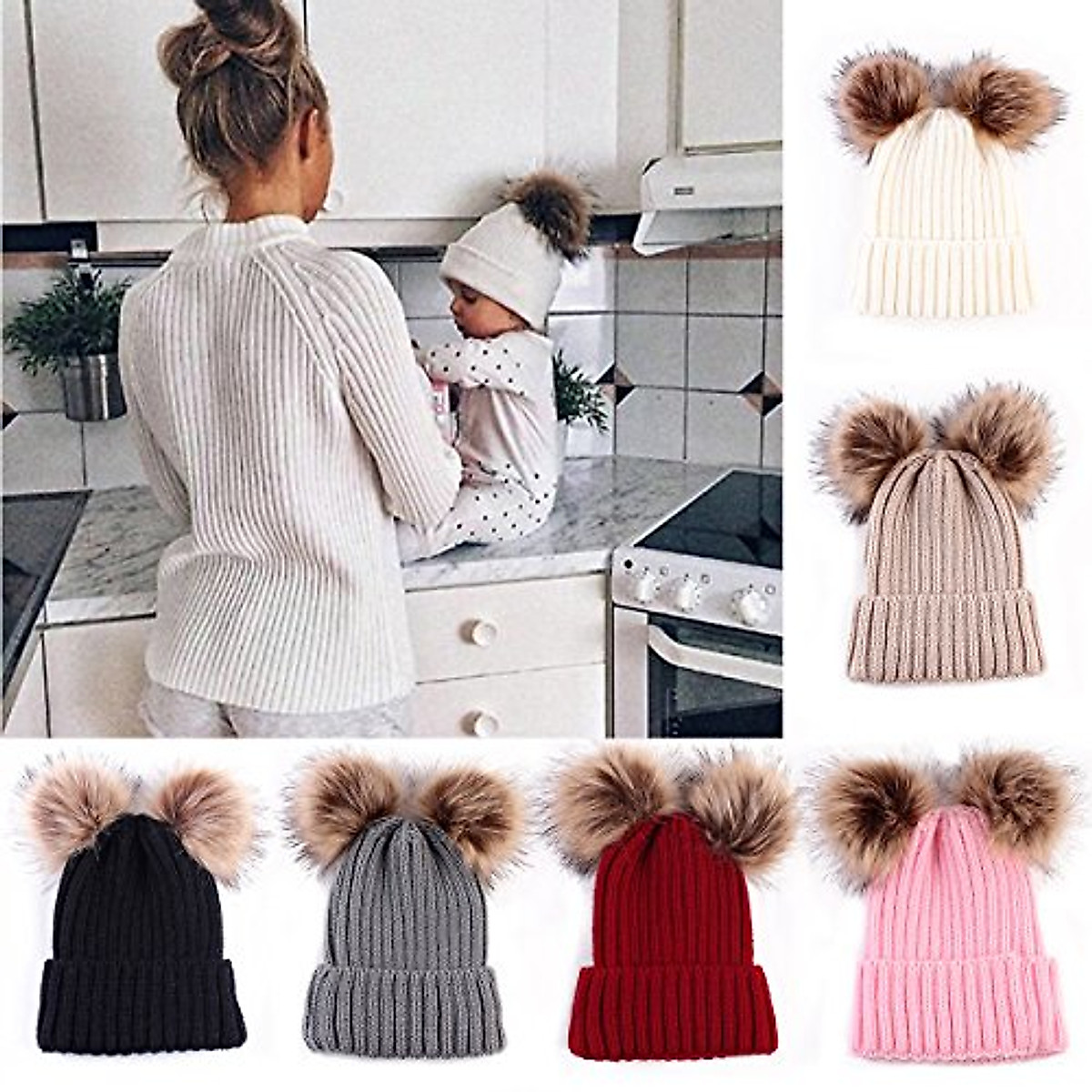 Baby Winter Warm Hat, Baby Newborn Knit Hat Infant Toddler Kid Crochet Hat Beanie Cap Beige