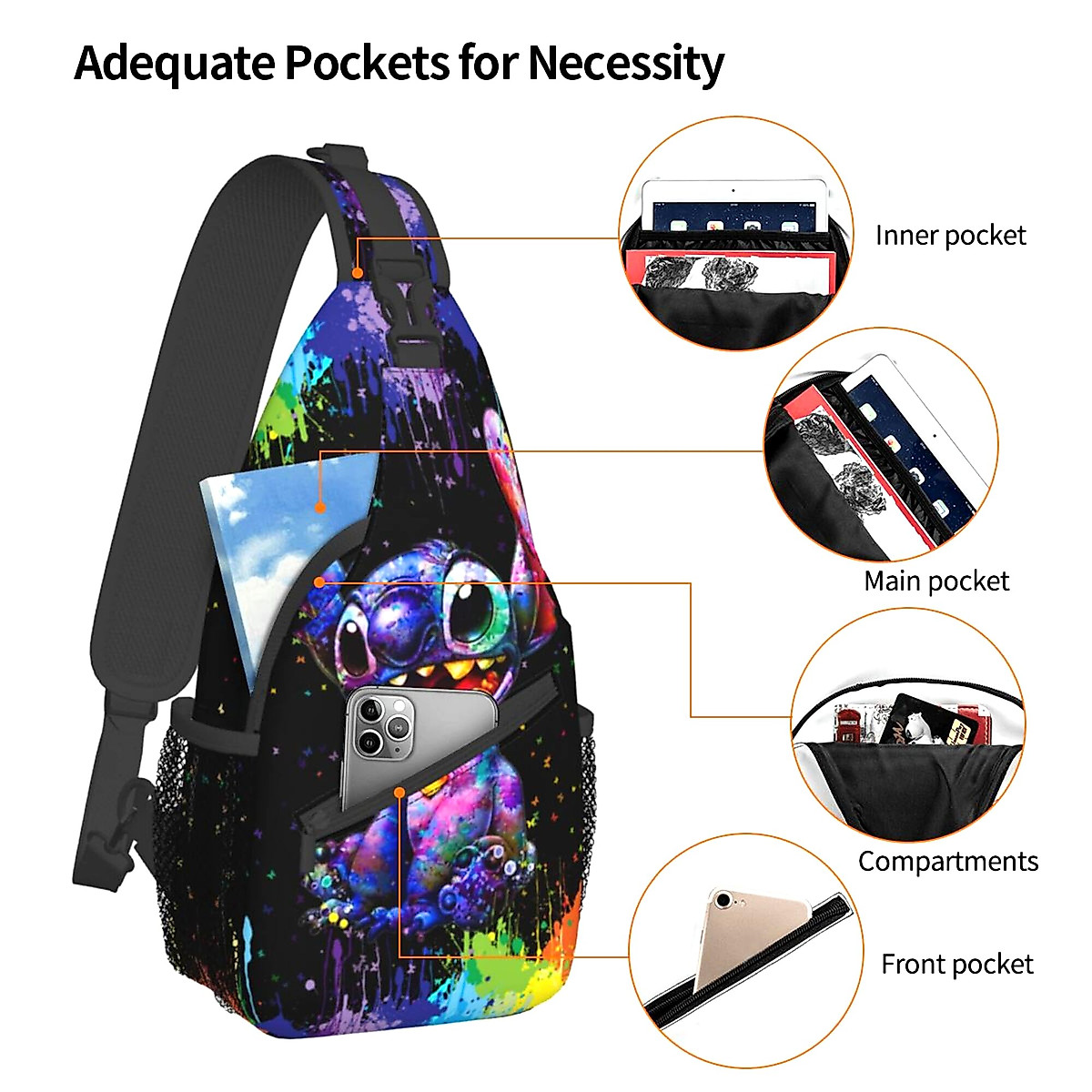 HOCHEPI Cartoon Crossbody Sling Bag Anime Casual Backpack With Keychain Chest Bag Daypack Purses For Women Men Adults Gifts