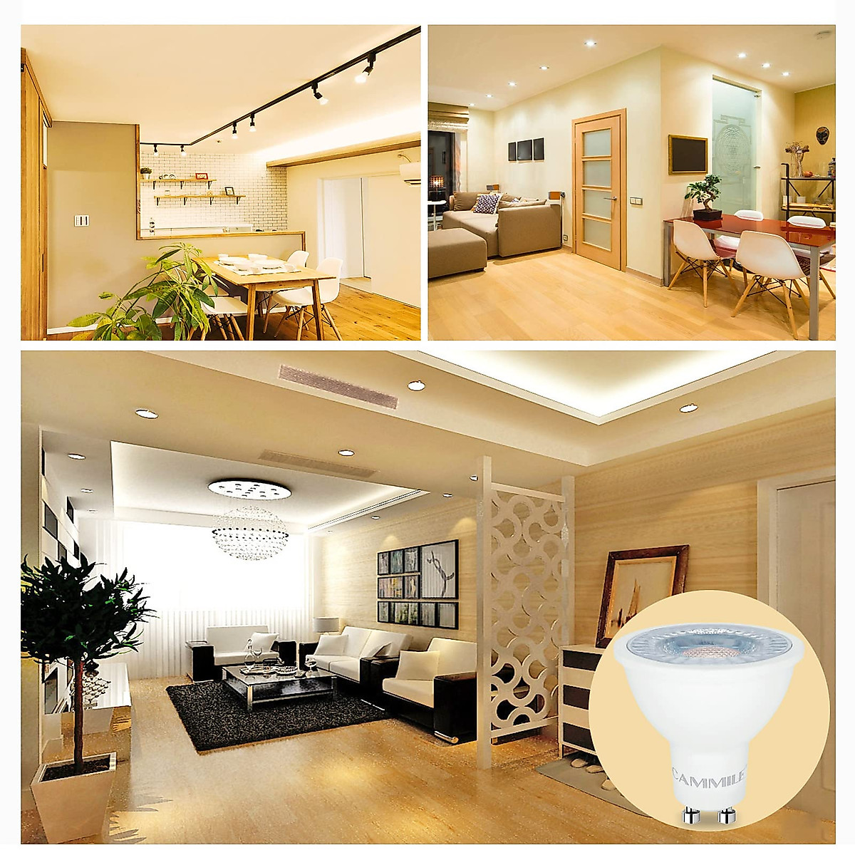 CAMMILE GU10 LED Bulbs Dimmable, 50W Halogen Equivalent, 7W 630LM Spot Light Bulb, 3000K Soft Warm White, LED Replacement Bulb for Track&Recessed Lighting, 40 Degree Beam Angle, Pack of 6