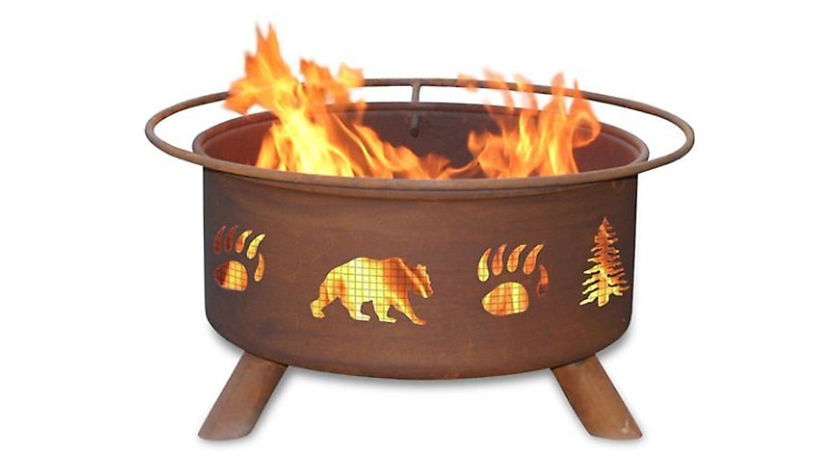 Patina F107 30" Bear & Trees Fire Pit | Grill & Cover