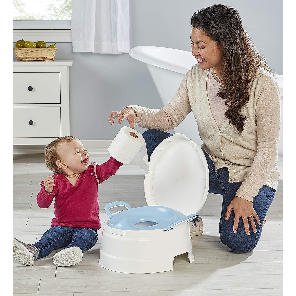 Primo 4-in-1 Complete Toilet Trainer & Step Stool, with Blue Seat, White