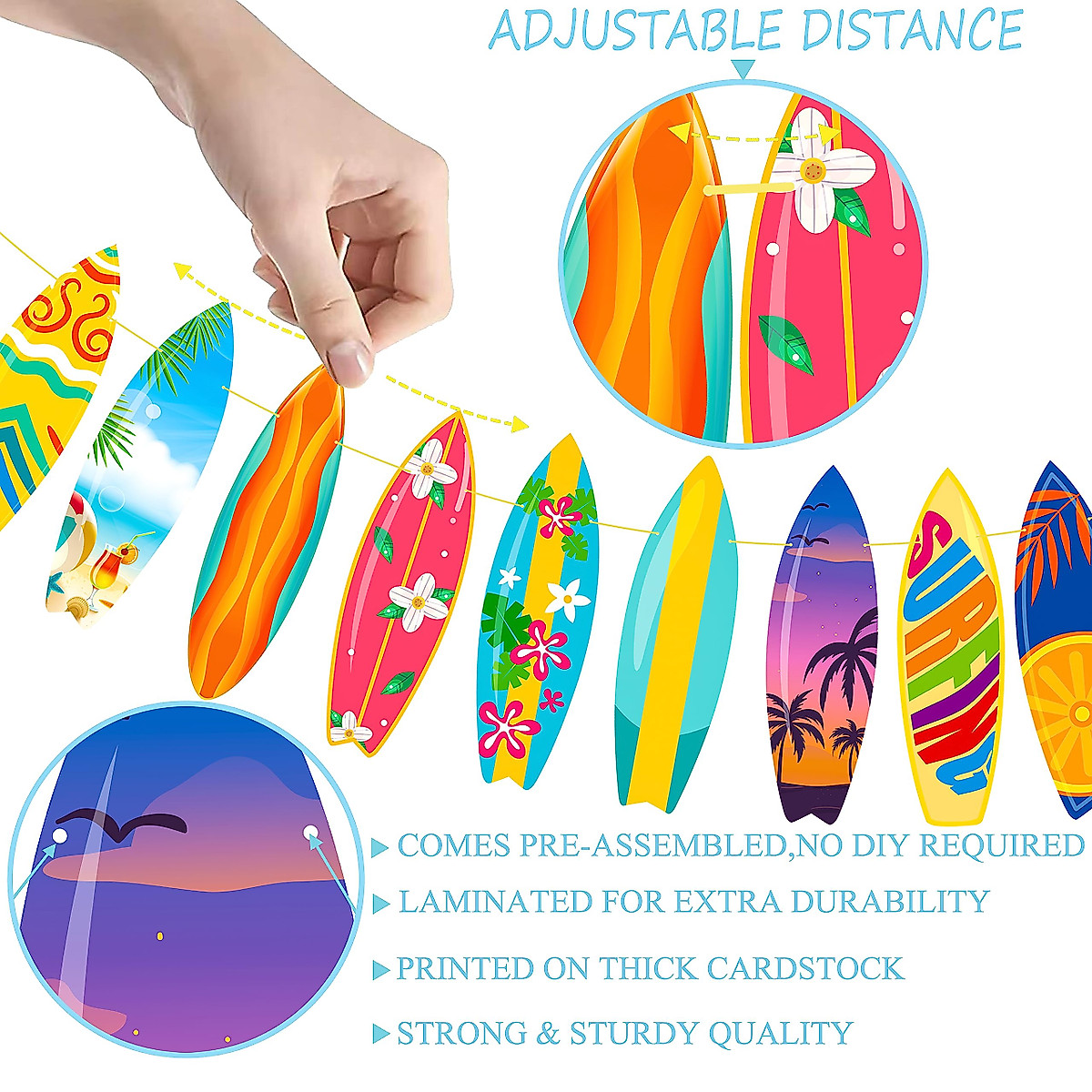 2pcs Surfboard Themed Banner Decorations Summer Surfing Birthday Party Decorations Surf Birthday Garland Decorations for Swimming Pool Summer Beach Party Birthday Baby Shower Party Supplies