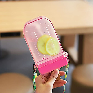 AGUDOU Cute Water Bottles with Straw, Sports Popsicle Water Bottle with Adjustable Shoulder Strap, Creative Portable Ice Cream Popsicle Cup for School Kids Girls Drinking Bottles Camping (pink)