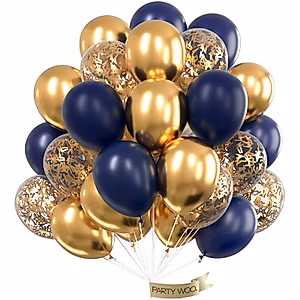 PartyWoo Navy Blue Gold Balloons, 40 pcs Latex Balloons, Navy Blue Balloons, Gold Confetti Balloons and Metallic Gold Balloons, Party Balloons for Navy Blue and Gold Wedding, Navy Gold Baby Shower