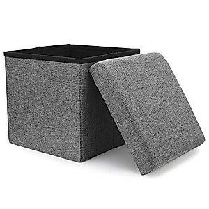 WoneNice Folding Storage Ottoman, Versatile Space-Saving Storage Toy Box with Memory Foam Seat, Max Load 100 kg Linen Gray 12 x 12 x 12 Inch