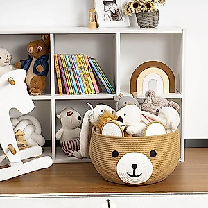 CherryNow Baby Gift Basket for Newborn, Empty Gift Basket with Handles, Medium Animal Basket for Toy Clothes Towel, Woven Rope Bear Basket for Kids, Brown, 15.7" D x 10.5" H