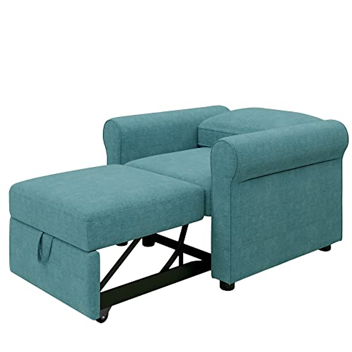 Quarte Modern 3-in-1 Sofa Bed Chair, Convertible Sleeper Chair Bed, Multi-Functional Breathable Linen Sleeper Pull Out Chair Bed, Single Bed with Adjust Backrest (Teal/Linen)