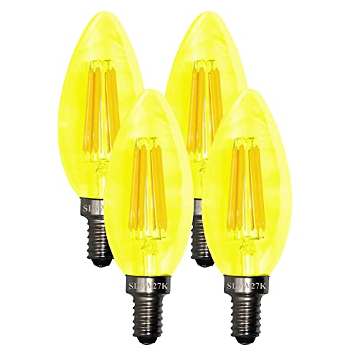 SLEEKLIGHTING 5 Watt E12 LED Filament Candelabra Yellow Light Bulb, (60W Incandescent Replacement) Chandelier Torpedo Tip, Clear Glass Cover E12 Base 4 Pack