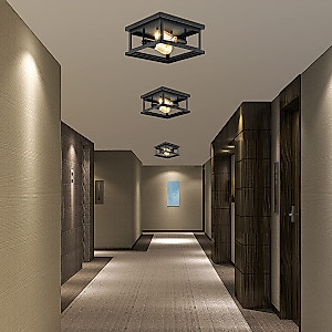 Drosbey 2-Light Flush Mount Ceiling Light Fixture, Farmhouse Light Fixtures, Industrial Vintage Ceiling Light for Kitchen, Bedroom, Hallway, Laundry