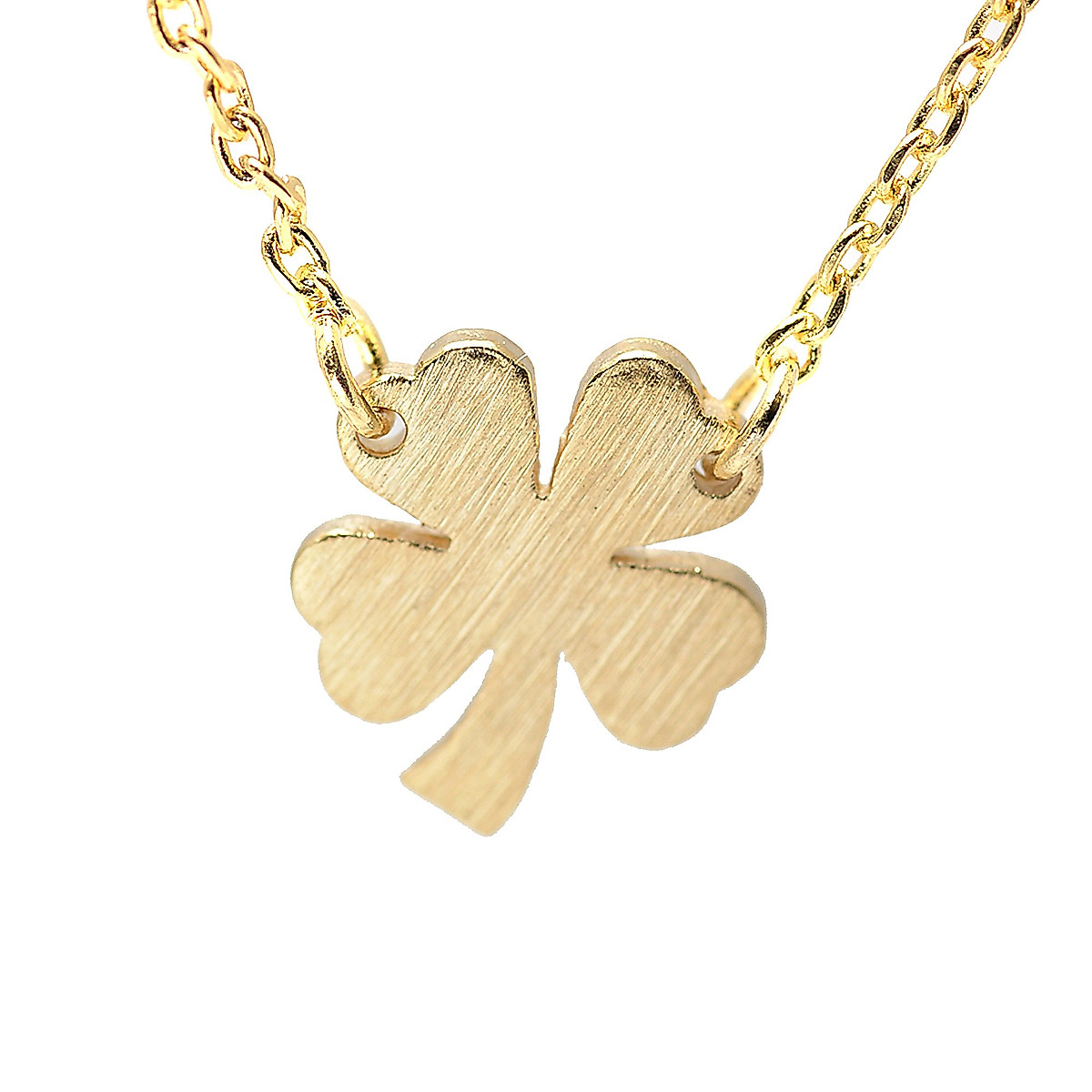 Spinningdaisy Handcrafted Brushed Metal Irish 4 Leaf Clover Necklace Gold
