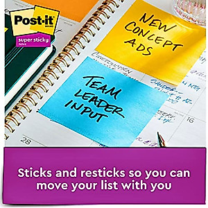 Post-it Super Sticky Full Stick Notes, 3x3 in, 16 Pads, 2x the Sticking Power, Energy Boost Collection, Bright Colors (Orange, Pink, Blue, Green), Recyclable (F330-16SSAU)