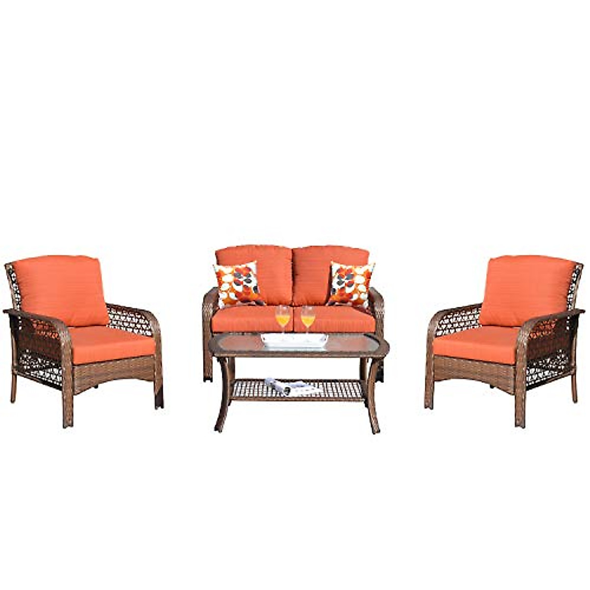 XIZZI Patio Sets, Outdoor Patio Furniture, All Weather Patio Furniture, PE Rattan Wicker with 2 Pillows and 1 Furniture Covers (Brown, Red) (red)