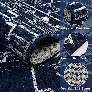 Wonnitar Moroccan 5x7 Blue Rugs for Living Room, Washable Geometric Tribal Bedroom Area Rug, Large Non-Shedding Soft Low Pile Stain Resistant Carpet for Den Kitchen Home Decor (Blue,5'x7')