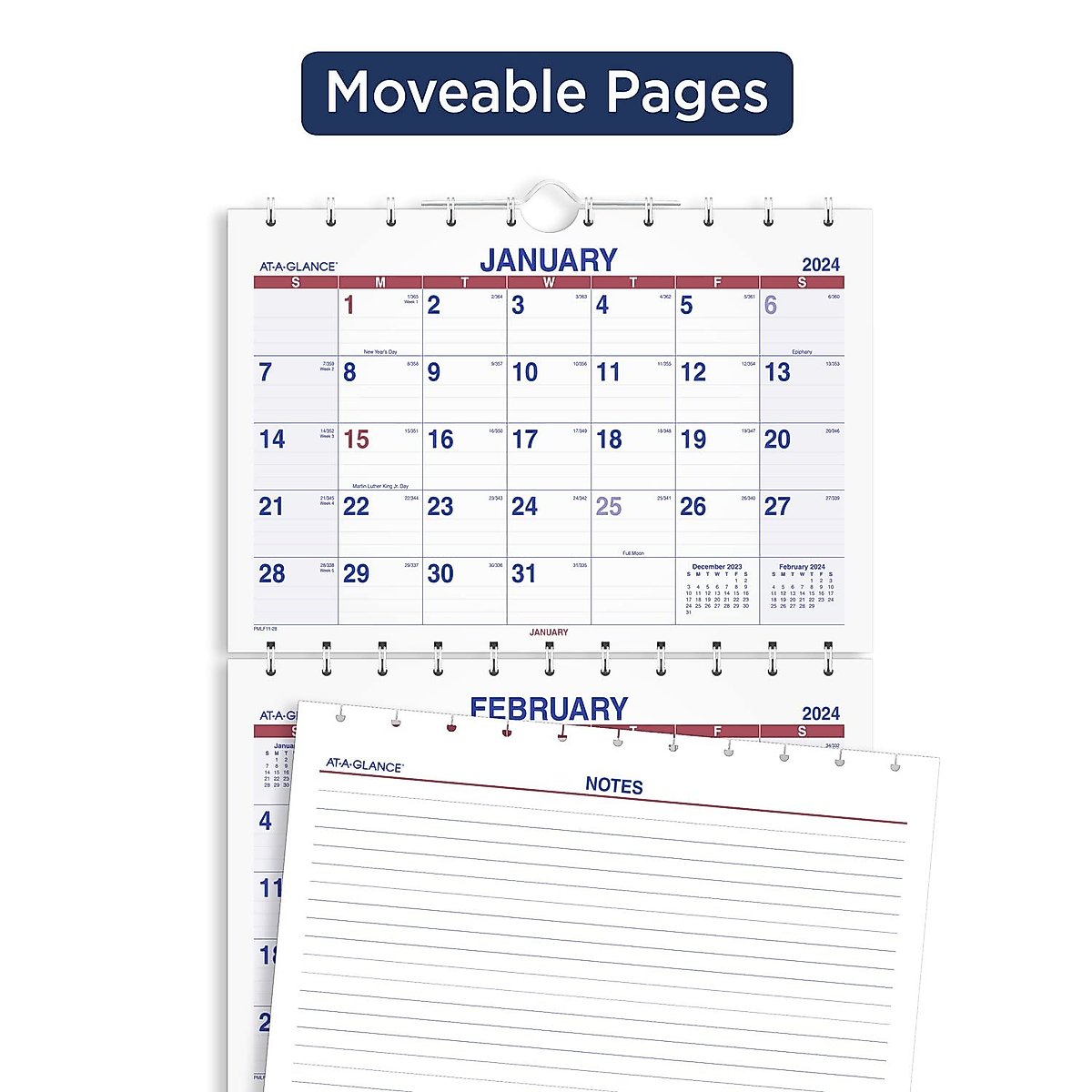 AT-A-GLANCE 2024 Wall Calendar, 12" x 26-1/2", Large, Three-Month, Move-A-Page (PMLF112824)