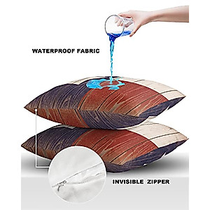 Outdoor Throw Pillow Cover Retro American Texas Flag Waterproof Cushion Covers 2 Pack Wooden Texture Pillow Cases Home Decoration for Patio Garden Couch Sofa