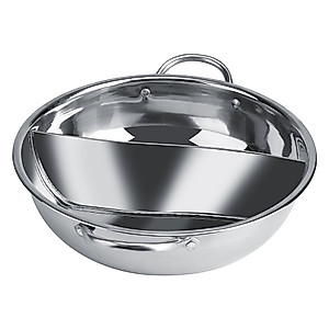 Stainless Steel Hot Pot with Divider, Thick Nonstick Hot Pot, Two Flavor Soup Pot with Hollown Handle, Induction Cooker, Gas Frunace and Log Fire Usable(29cm)