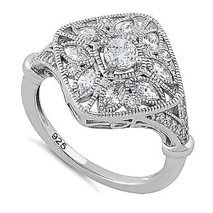Sterling Silver 925 Women Wedding Ring - Round Cut CZ Bridal Flower Ring Elegant Women Jewelry (8)