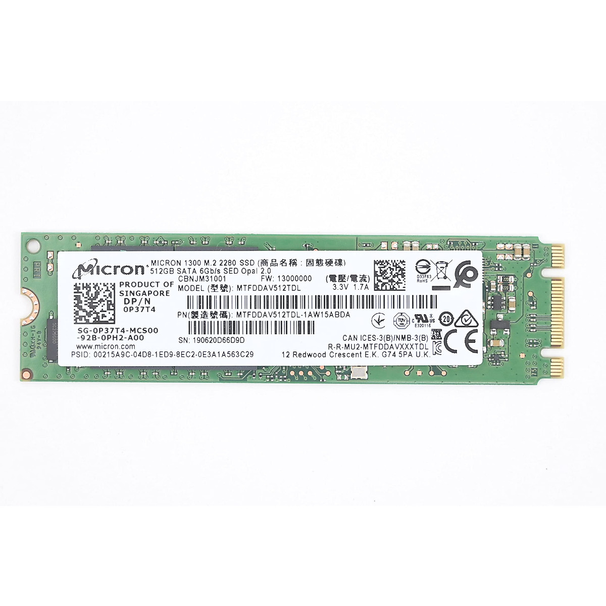 Ebid-Dealz Replacement for 512GB SATA M.2 Solid State Drive Micron 1300 MTFDDAV512TDL-1AW1ZABYY P37T4