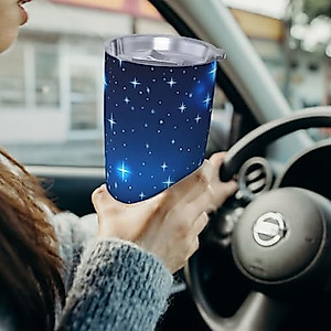 WXZYFP Car cup (single silver rim), can use a straw or drink directly, easy to use.Blue star pattern