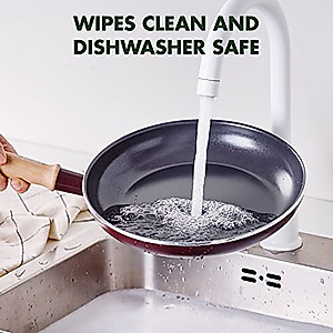 GreenPan Hudson Healthy Ceramic Nonstick, 8 Piece Cookware Pots and Pans Set, Vintage Wood Inspired Handle, PFAS-Free, Dishwasher Safe, Merlot Red