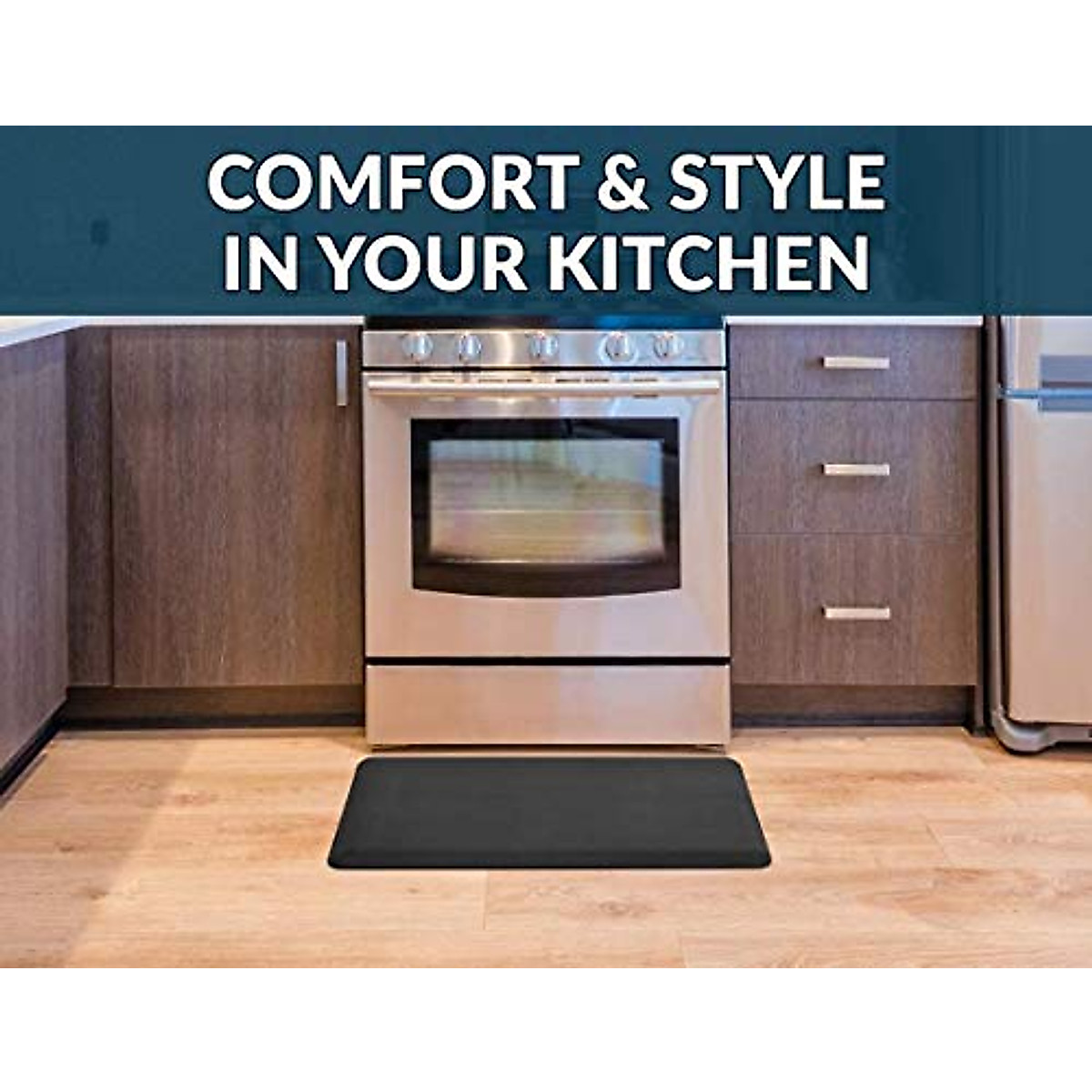 ComfiLife Anti Fatigue Floor Mat – 3/4 Inch Thick Perfect Kitchen Mat, Standing Desk Mat – Comfort at Home, Office, Garage – Durable – Stain Resistant – Non-Slip Bottom (20" x 32", Black)