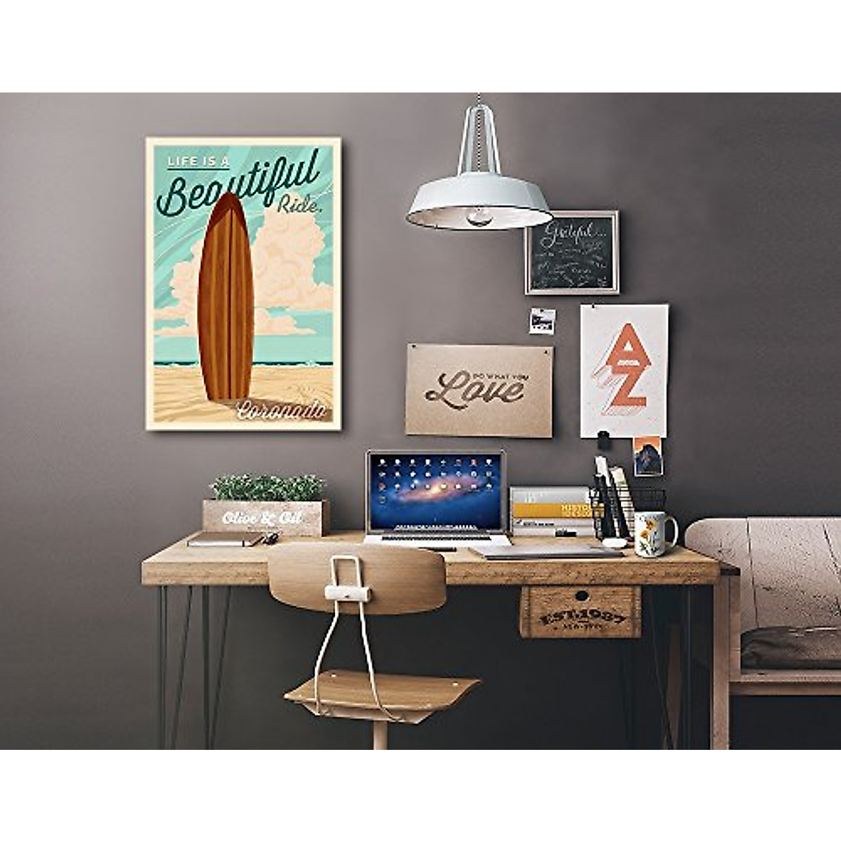 Coronado, California, Surfboard Letterpress, Life is a Beautiful Ride, (24x36 Wrapped Canvas, Wall Decor, Artwork)