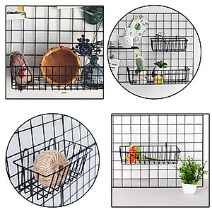 Oungy 10 PCS Wire Baskets Wall Grid Panel Hanging Wire Basket Hanging Wall Baskets No Drilling Wall Hanging Baskets Grid Wall Storage Basket for Kitchen Bathroom Home Decor Supplies, Black
