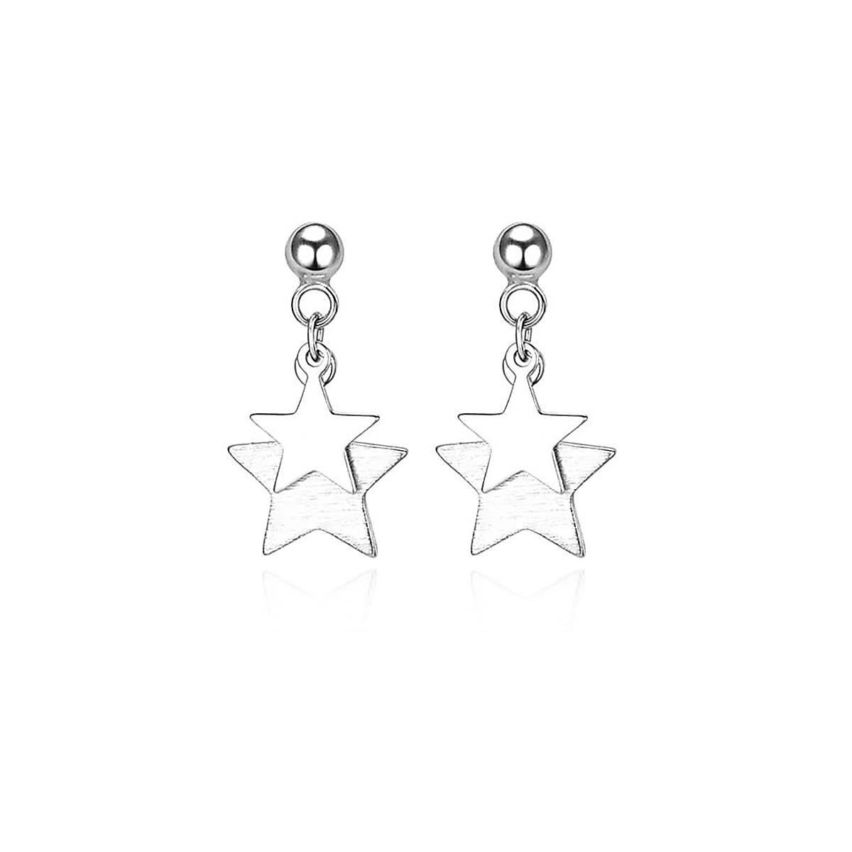 Reffeer Solid 925 Sterling Silver Double Star Stud Earrings for Women Small Star Stud Earrings Drops (A-Silver)
