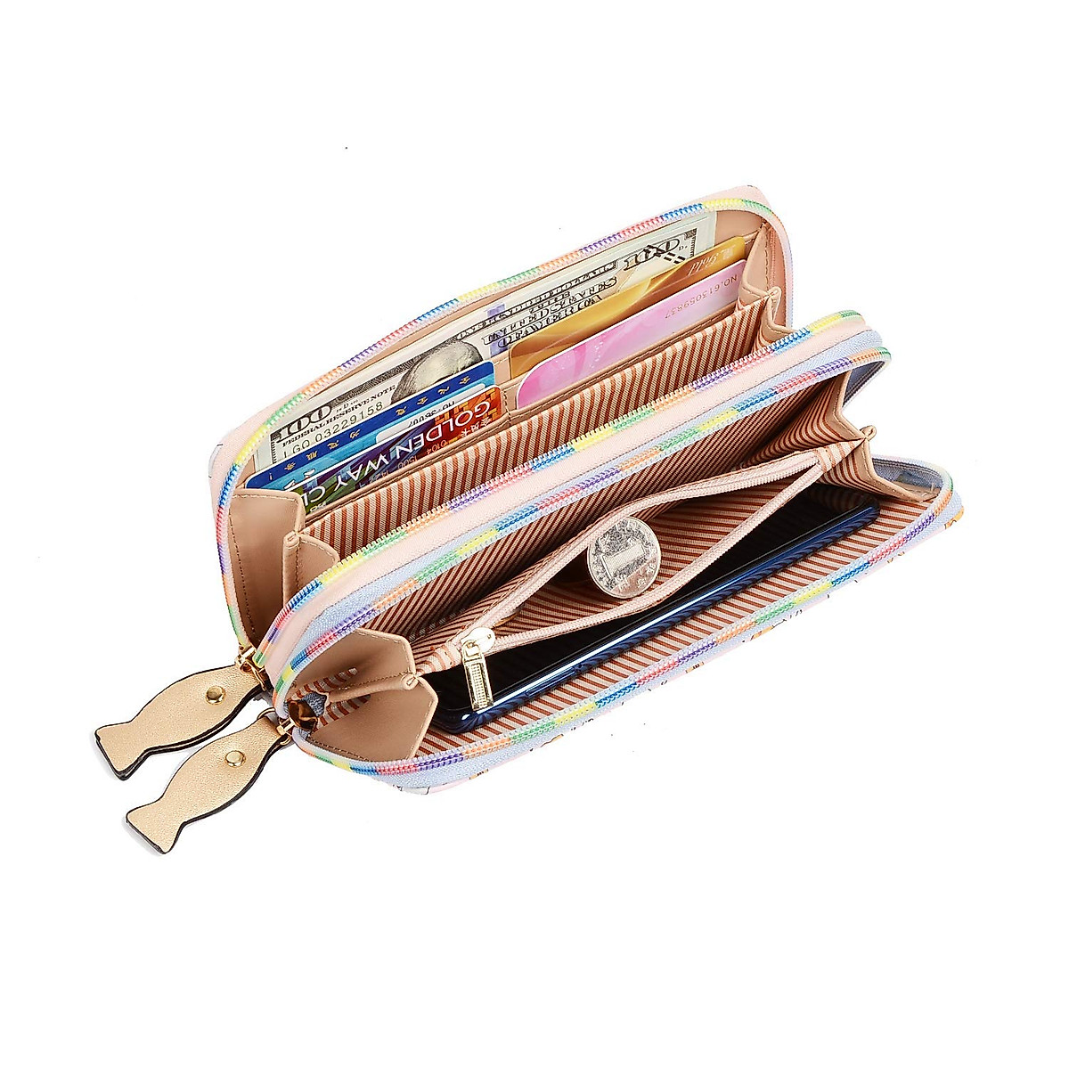 Ecohaso Womens Wallet, Large Capacity Cellphone Wallets Cute Cat Pattern, Double Zipper Long Leather Wristlet Clutch Purse