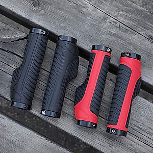 ROCKBROS Mountain Bike Grips Handlebar Bicycle Handlebar Grips Bike Handle Grips Double Aluminum Clamp Lock On Grips for MTB BMX Mountain Bike Handle Bar Ends Black Grey Red Green