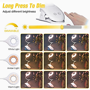 Rechargeable Desk Lamp, Clip on Reading Light with Small Night Light, 3 Light Temperture, Adjustable Brightness Levels, Perfect Table Lamp Book Light for Reading, Bedside, Home Office, Kids, Adults