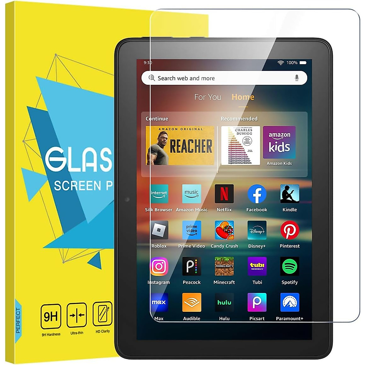 MoKo Screen Protector Fits Amazon Fire HD 8 & 8 Plus Tablet (12th Generation/10th Generation, 2024/2022/2020 Release) 8", Anti-Scratch 9H Hardness HD Clear Tempered Glass Screen Film - Clear