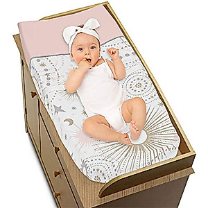 Blush Pink, Gold, Grey and White Star and Moon Changing Pad Cover for Celestial Collection by Sweet Jojo Designs
