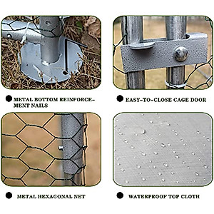 Walk in Chicken Coop Extra Large Metal Chicken Run Pen Dog Run Poultry Cage Hen Runs for Yard with Cover for up to 40 Chickens, Rabbits, Ducks, Cats, Dogs 19.7' x 9.8' x 6.5'