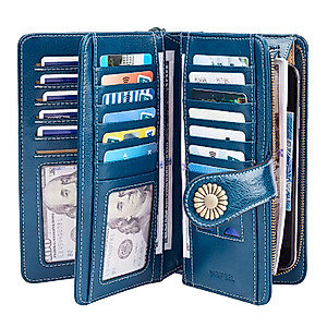 INSIFEEL Small Wallet for Women Leather Bifold Compact RFID Blocking Ladies Purse big (Navy)