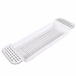 AIKENR Expandable Bath Shelf, Adjustable Bathtub Caddy Tray Storage Rack Multifunctional Bathtub Tub Organizer, Non-Slip Grip, White