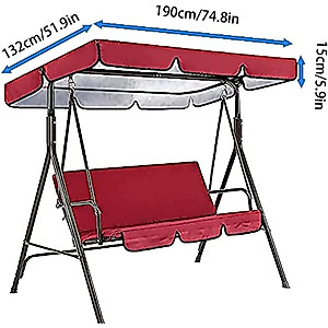 Patio Swing Canopy Waterproof Top Cover Set, Courtland Swing Replacement Awning Canopy Covers for Swing Chair Glider All Weather Protection Outdoor Garden Furniture(Dark Green, Three-seater76.77in)