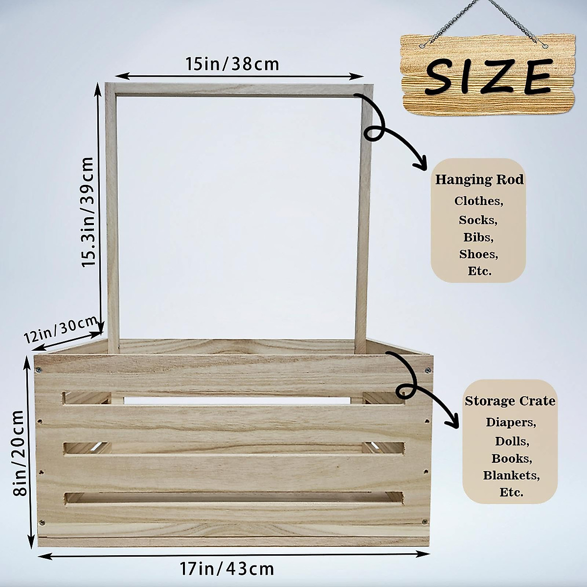 Wooden Baby Shower Crate Closet,Baby Basket with Handle,Large Baby Storage Crate Hamper,Baby Shower Gifts,Wooden Gift Crate,Welcome Gifts Basket for New Born Girls Boys,Pregnancy Gifts for New Parents