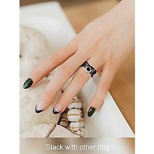FOCALOOK Triple Band Rolling Ring Black Fashion Interlocked Anxiety Ring for Women (Black, 8)