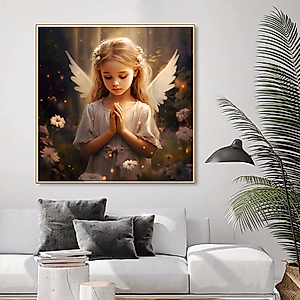 Cuneai DIY 5D Diamond Art Painting Kit Angel - Round Drill Paint by Number Christ Craft, Crystal Embroidery Cross Stitch for Home Wall Decor, Handicrafts - 12x12 inch