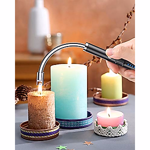 VEHHE Candle Lighter, 2 Pack Rechargeable Electric Lighter with LED Battery Display Safety Switch, Flexible Neck USB Lighter for Candles Camping Grill Gas Stoves Cooking (Black and Blue)