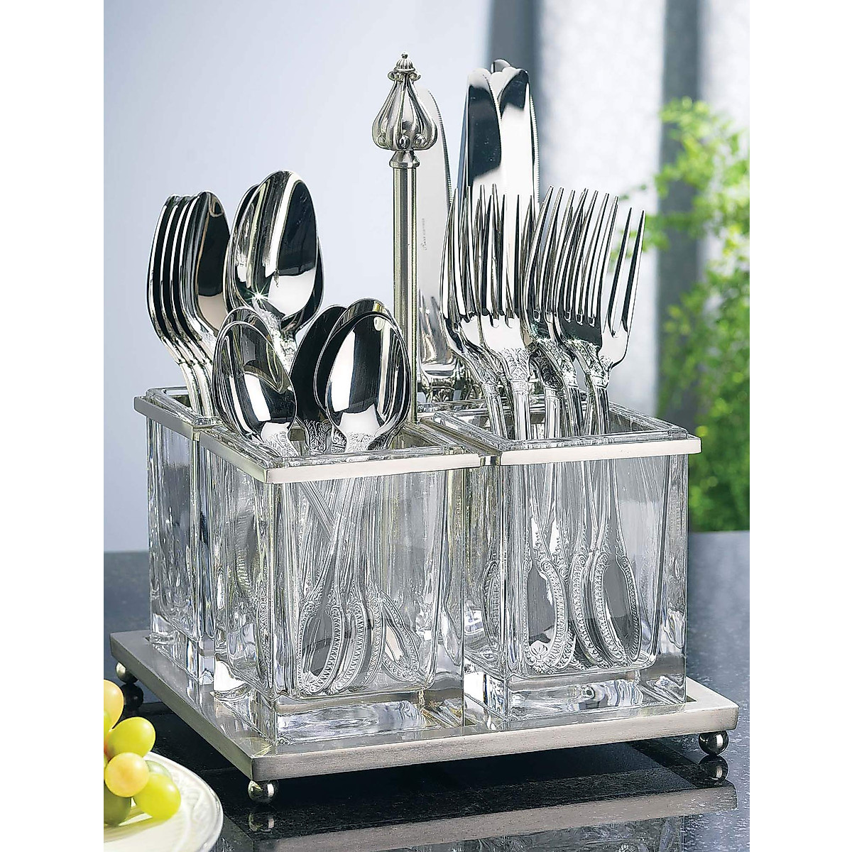 Godinger Metal and Glass Flatware Caddy