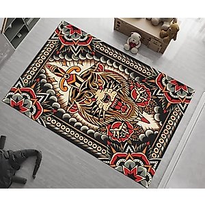 wisemandesign Tattoo Design Rug, Tiger Themed Rug, Traditional Tattoo Rug, Custom Rug, Popular Rug, Cheap Rug, Living Room, Personalized Gift,Gift for (62X82inch//160x210Cm)