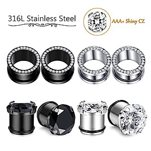 5 Pairs Ear Gauges CZ Diamond Plugs Tunnels Stainless Steel Dangle Cross Earring Expander Stretcher Piercing 0g