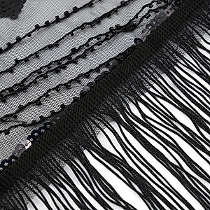 SWEETV Women's 1920s Shawl Wraps,Sequin Fringe Flapper Evening Shawls for women Formal/Party/Wedding/Formal/Harlem night,1920s Accessories for Women,Black 2