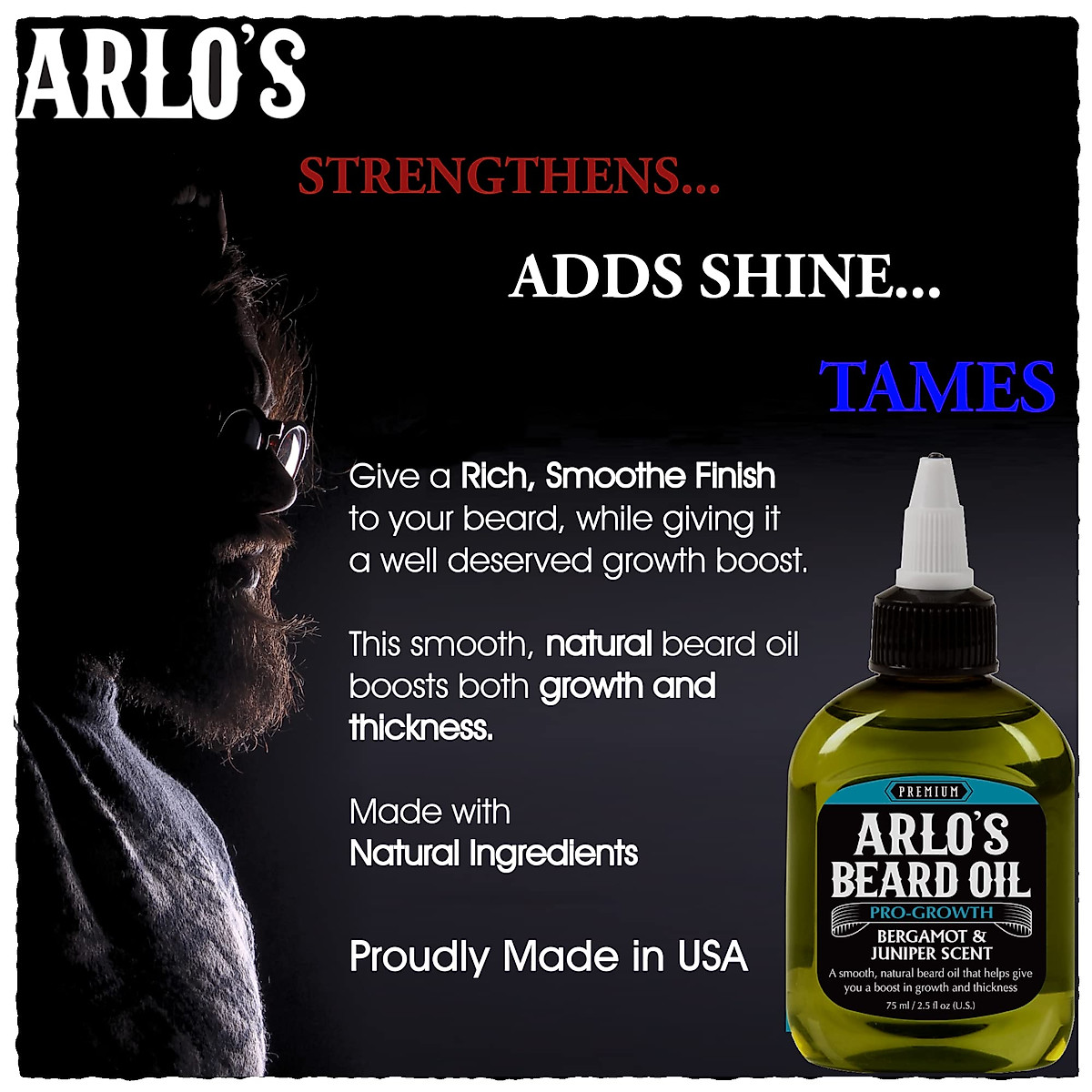 Arlo's Pro Growth Beard Oil - Bergamot Juniper 2.5 oz. - Promotes Beard Hair Growth