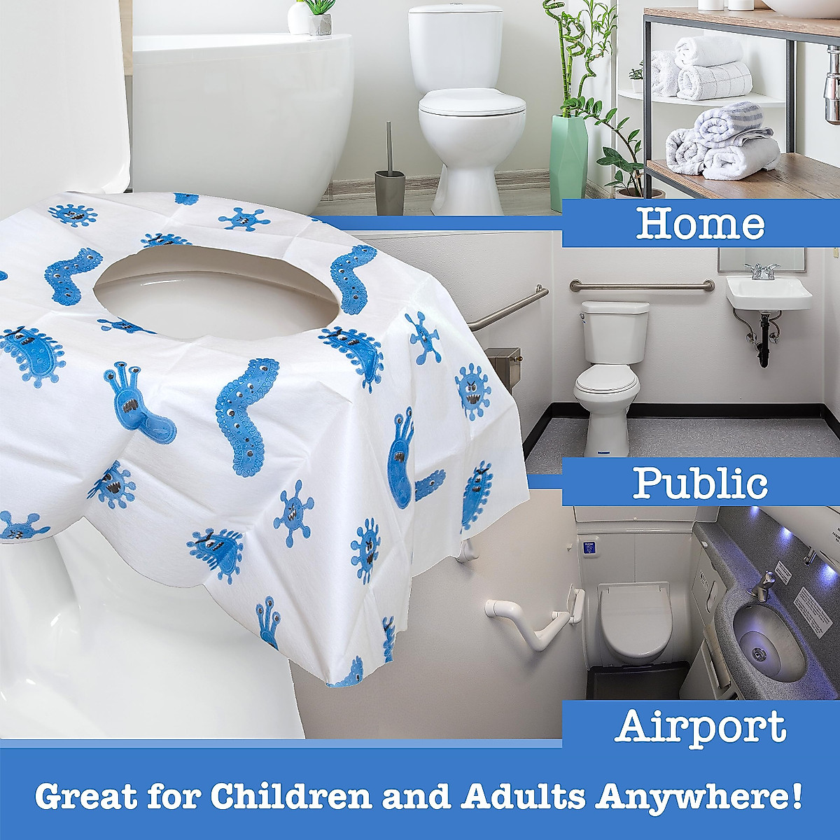 Potty Shields Toilet Seat Covers Disposable (6 Pack) - XL Waterproof Toilet Cover for Toddlers, Kids & Adults - Portable & Individually Wrapped for Travel, Potty Training, Vacations, Public Restrooms