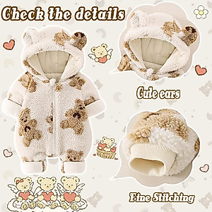 UVIPC Newborn Baby Bear Onesie Baby Fleece Snowsuit Jumpsuit Hooded Footie Thick Winter Outwear for Infant Boys Girls