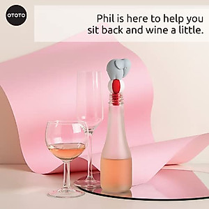 OTOTO Phil - Wine Stopper - Keep Wine Fresh with Reusable Wine Bottle Stoppers - Replace Wine Cork with BPA free Silicone Wine Plug - Fits Standard Sized Wine Bottles - Air tight - 3.6 x 1.6 x 2 inch